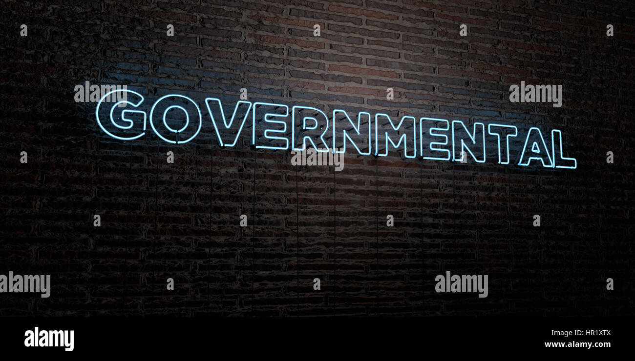 GOVERNMENTAL -Realistic Neon Sign on Brick Wall background - 3D ...