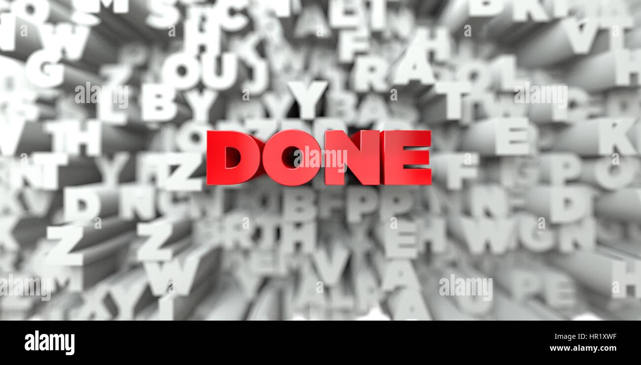 DONE - Red text on typography background - 3D rendered royalty free ...