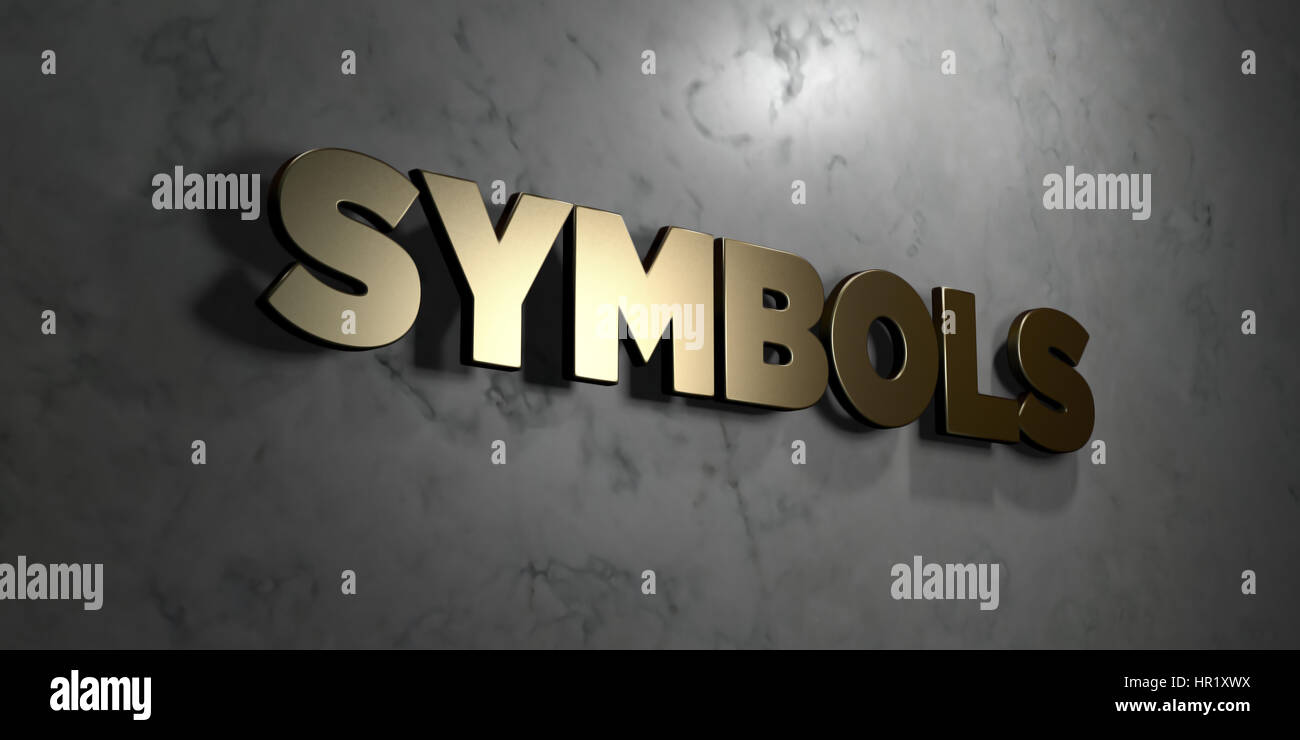 Symbols - Gold sign mounted on glossy marble wall - 3D rendered royalty ...