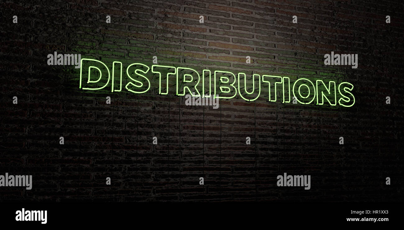 DISTRIBUTIONS -Realistic Neon Sign on Brick Wall background - 3D ...