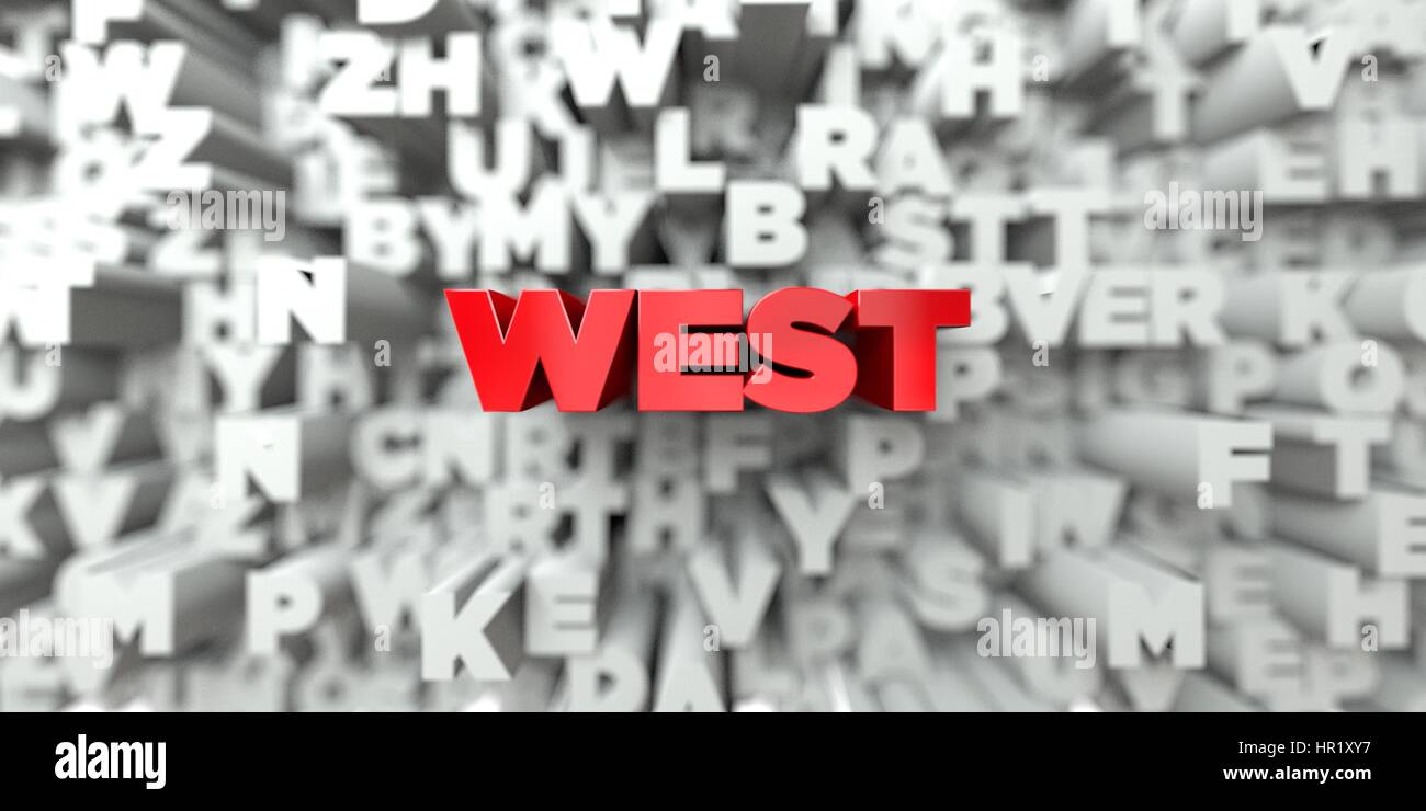 WEST - Red text on typography background - 3D rendered royalty free ...