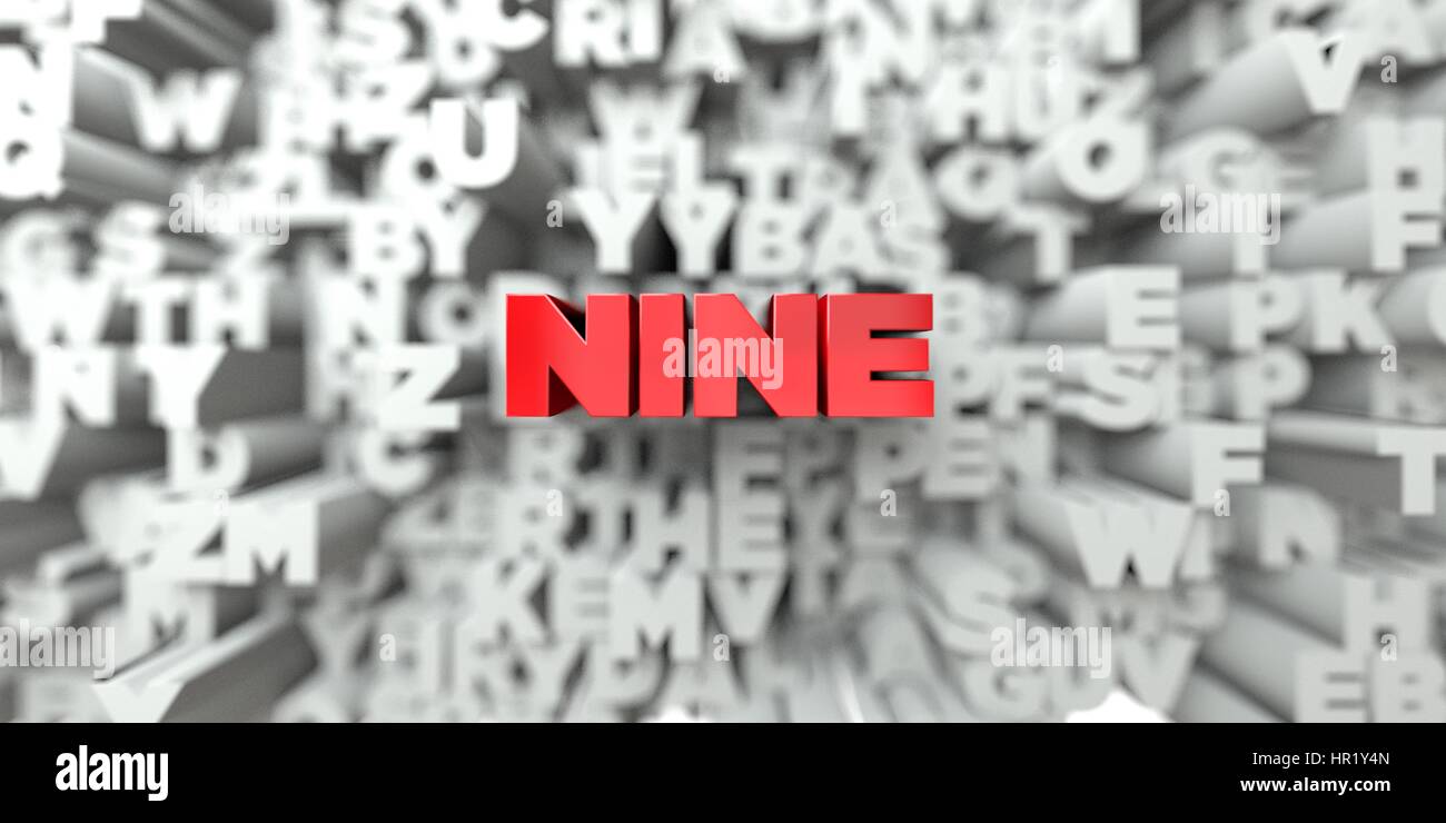 NINE - Red text on typography background - 3D rendered royalty free ...