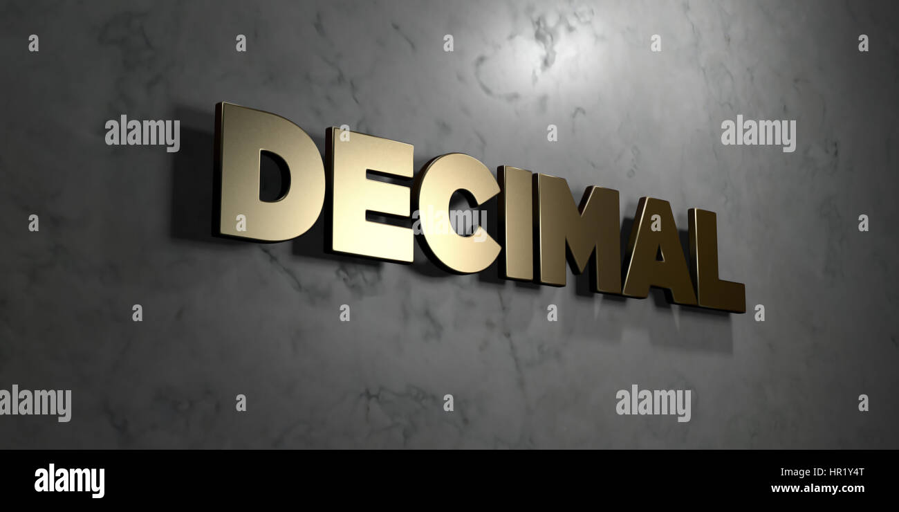 Decimal - Gold sign mounted on glossy marble wall - 3D rendered royalty ...