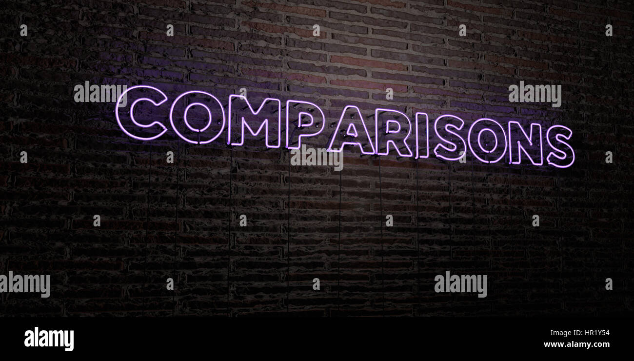 COMPARISONS -Realistic Neon Sign on Brick Wall background - 3D rendered ...