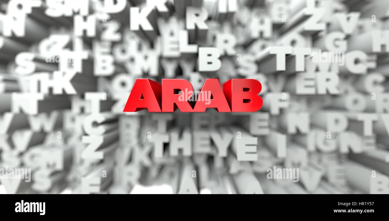 ARAB - Red text on typography background - 3D rendered royalty free ...