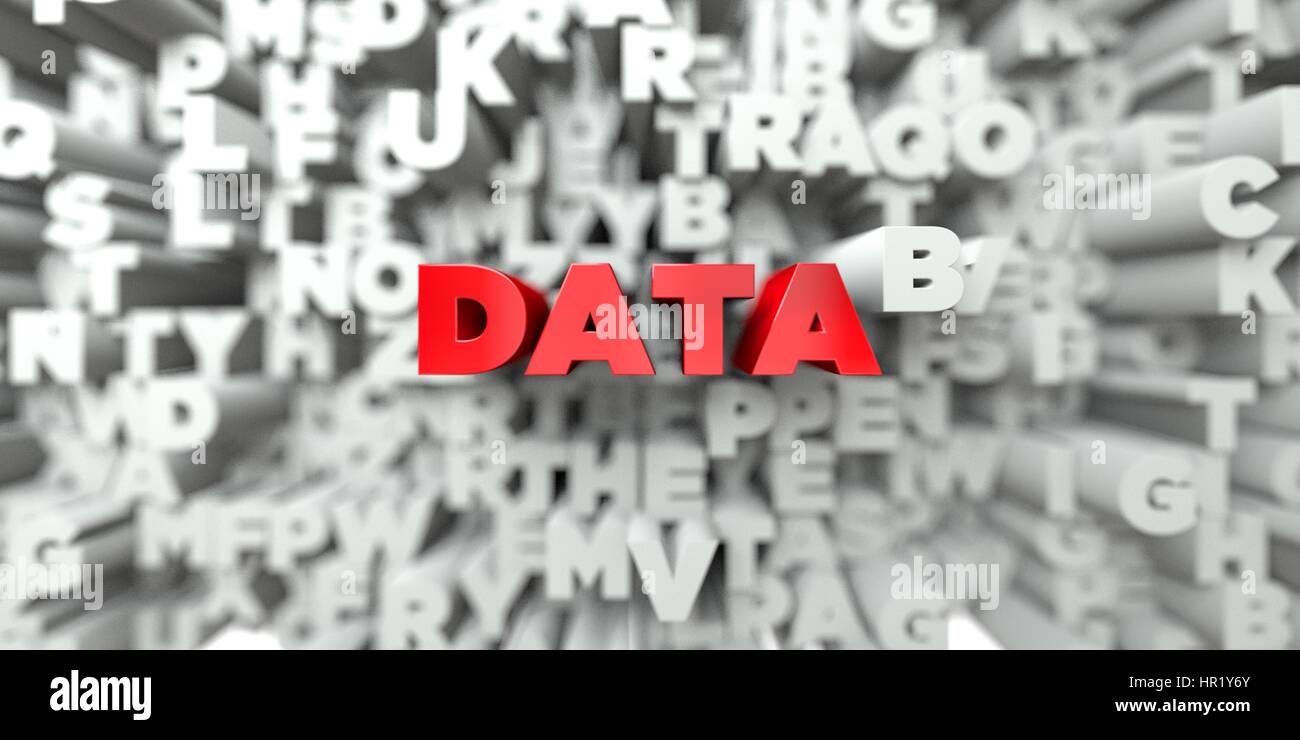 DATA - Red text on typography background - 3D rendered royalty free ...