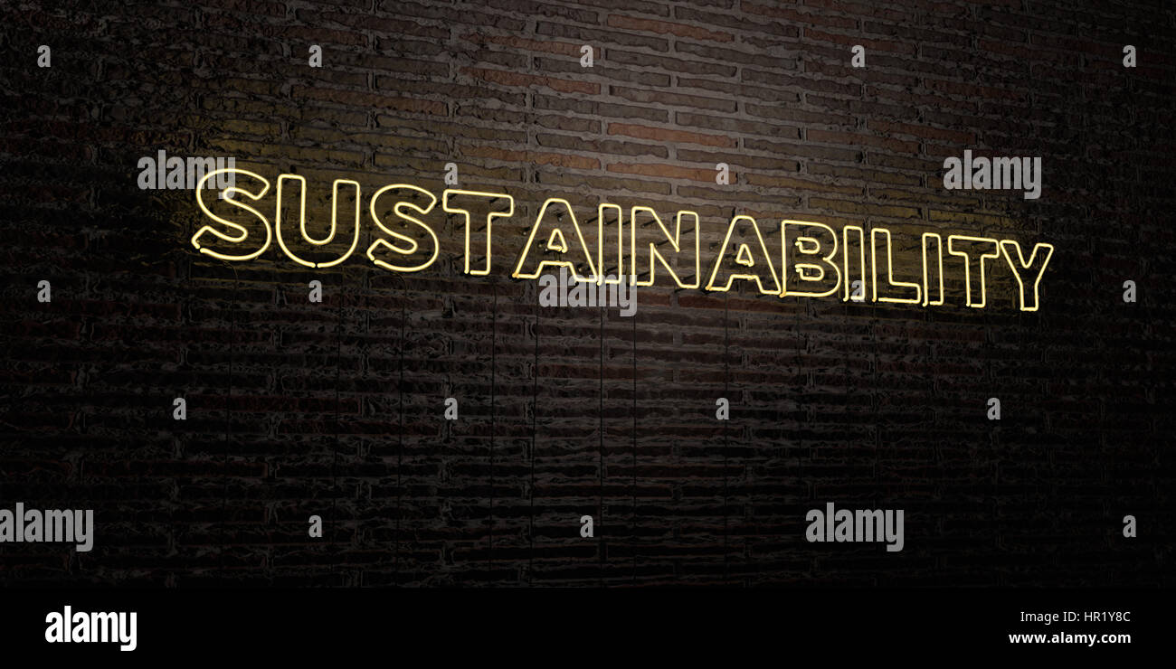 SUSTAINABILITY -Realistic Neon Sign on Brick Wall background - 3D ...