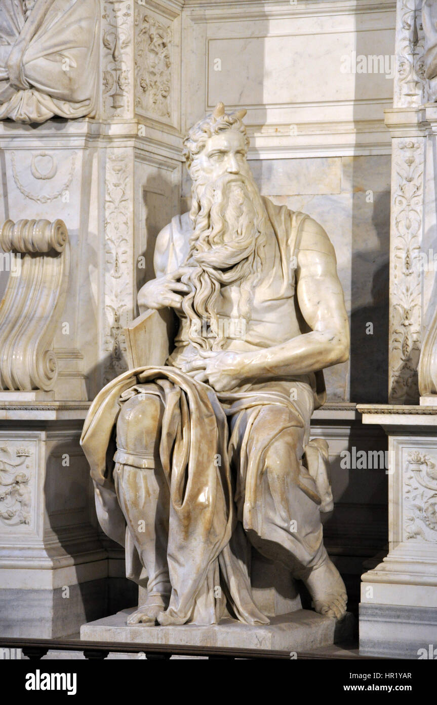 ROME, ITALY - MARCH 16, 2016: The statue of Moses sculpted by ...