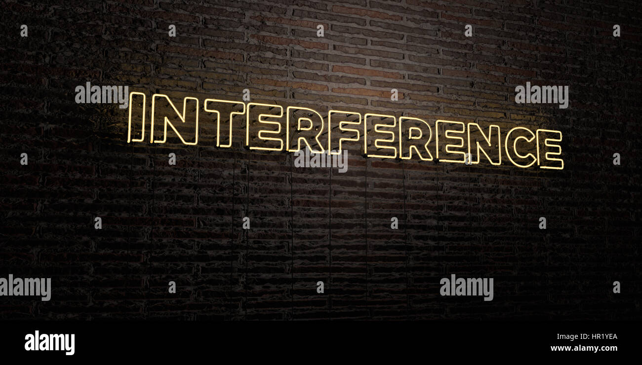 INTERFERENCE -Realistic Neon Sign on Brick Wall background - 3D ...