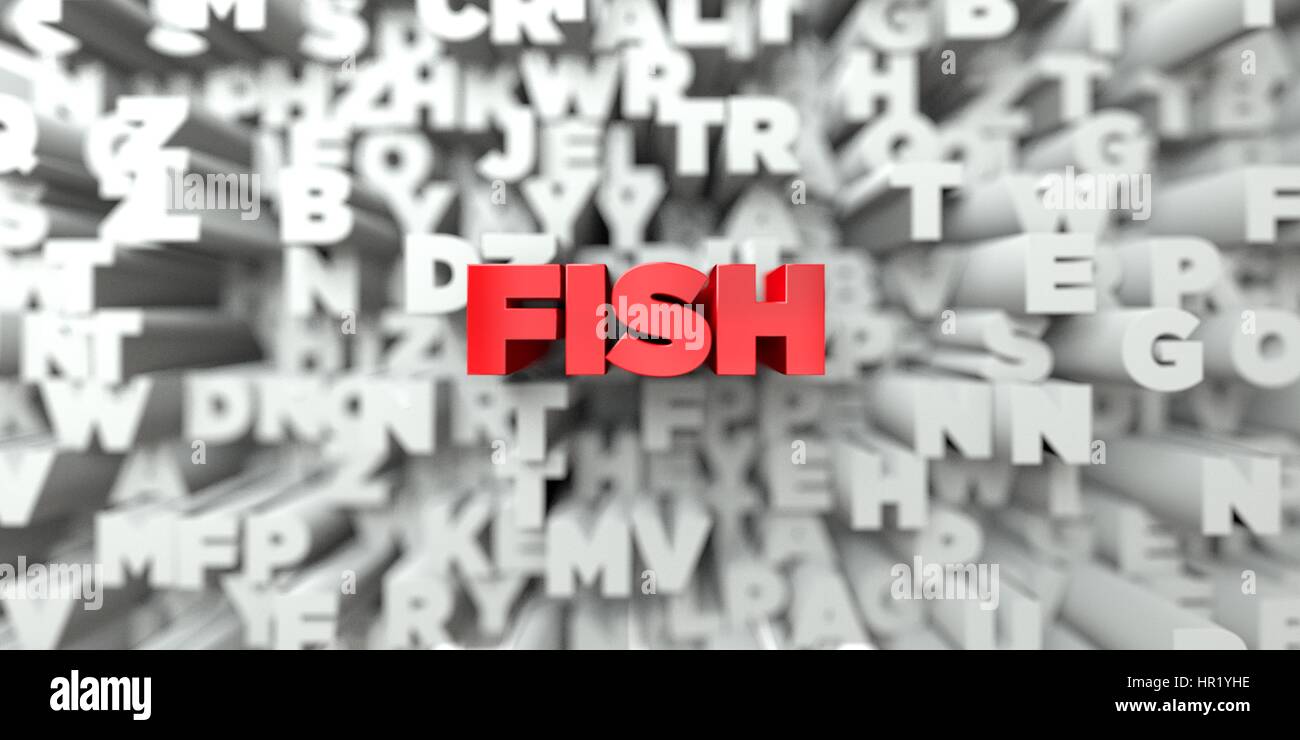 FISH - Red text on typography background - 3D rendered royalty free ...