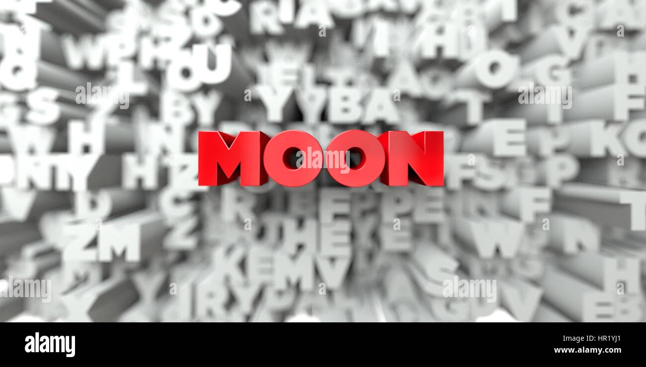 MOON - Red text on typography background - 3D rendered royalty free ...