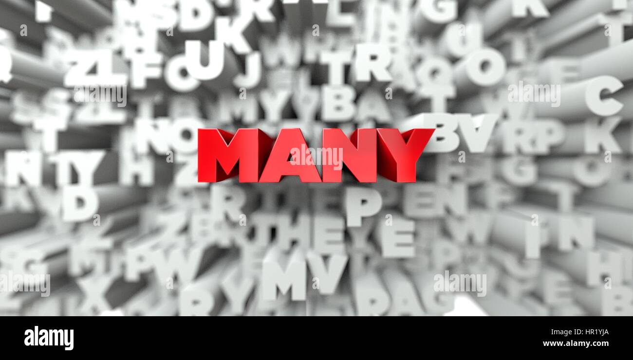 MANY - Red text on typography background - 3D rendered royalty free ...