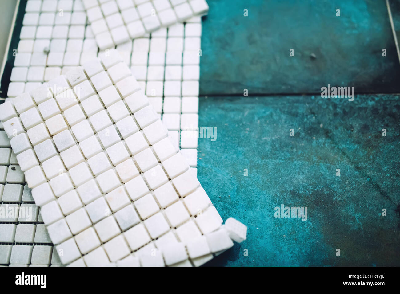 White marble stone, mosaic tiles ready for installation Stock Photo - Alamy