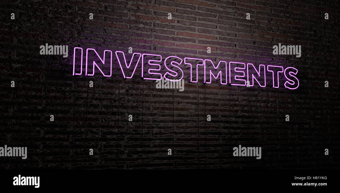INVESTMENTS -Realistic Neon Sign on Brick Wall background - 3D rendered ...