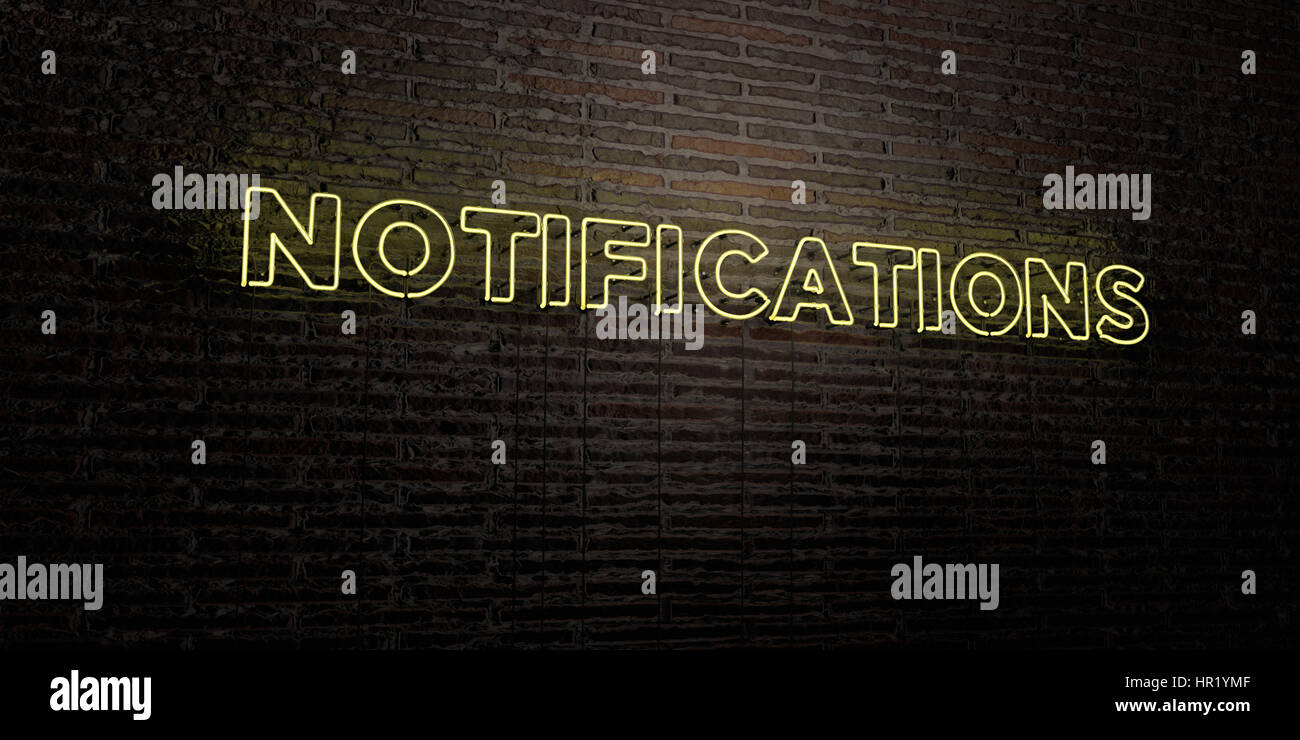 NOTIFICATIONS -Realistic Neon Sign on Brick Wall background - 3D ...