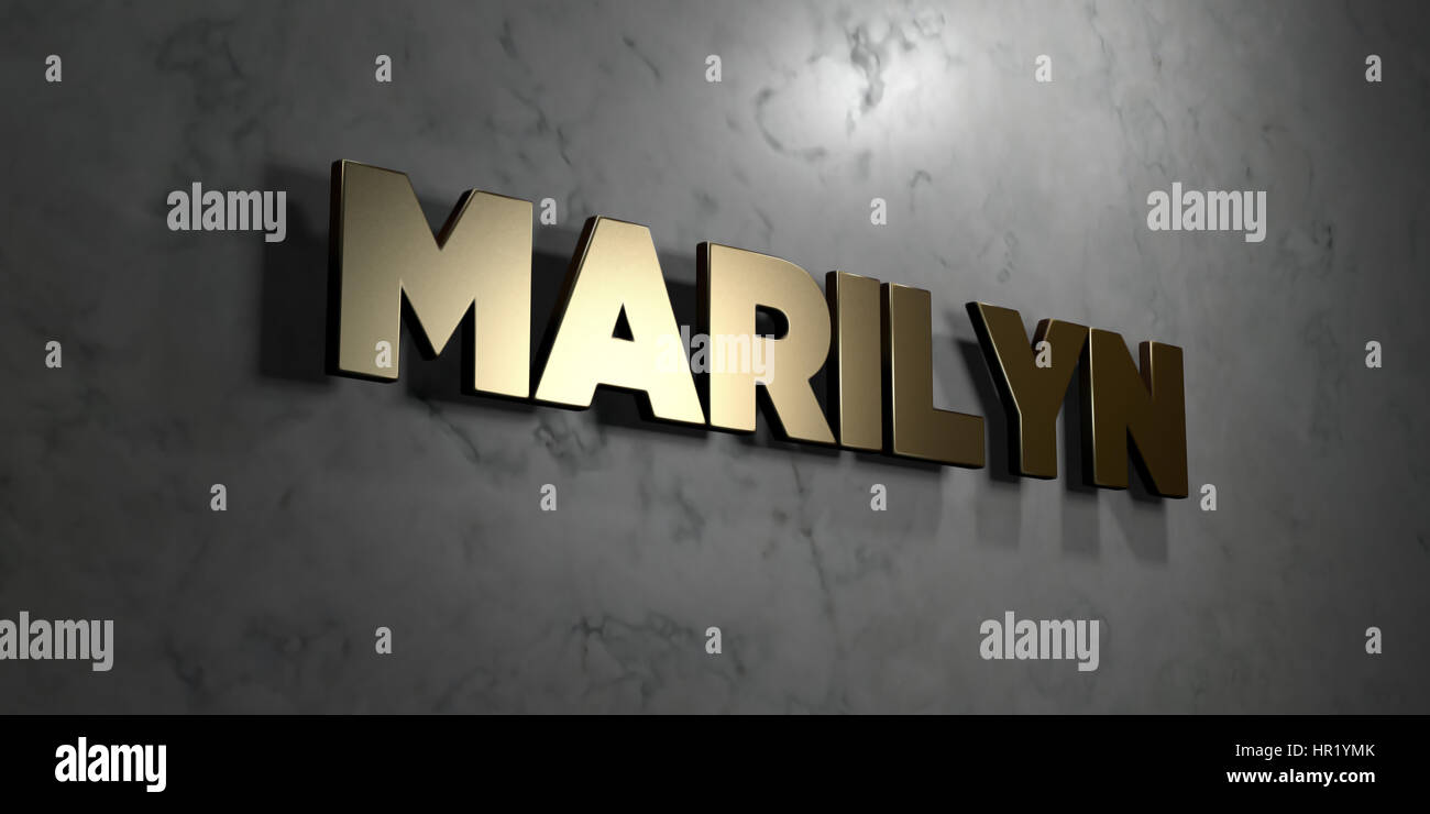 Marilyn - Gold sign mounted on glossy marble wall - 3D rendered royalty ...