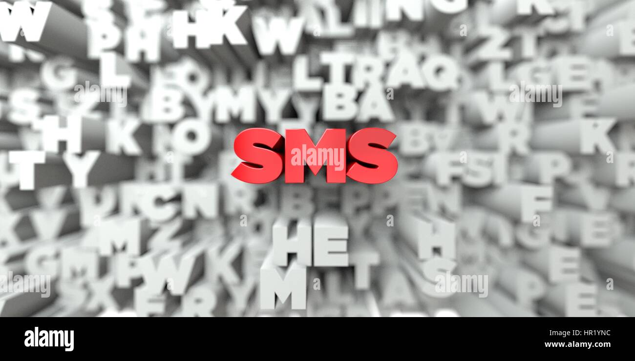 SMS - Red text on typography background - 3D rendered royalty free stock image. This image can ...