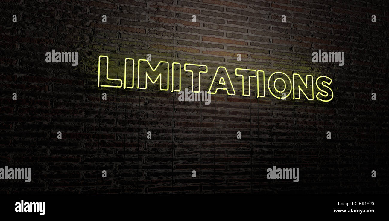 LIMITATIONS -Realistic Neon Sign on Brick Wall background - 3D rendered ...