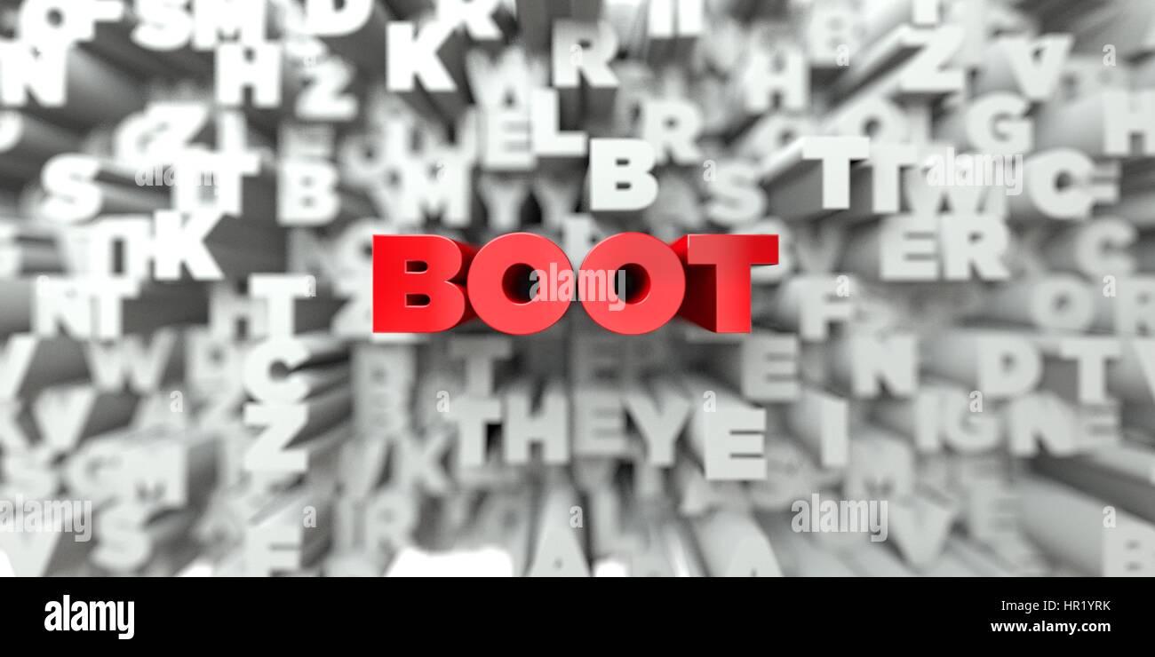 BOOT - Red text on typography background - 3D rendered royalty free ...