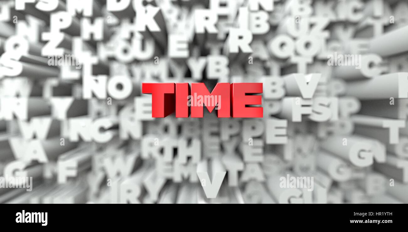 TIME - Red text on typography background - 3D rendered royalty free ...