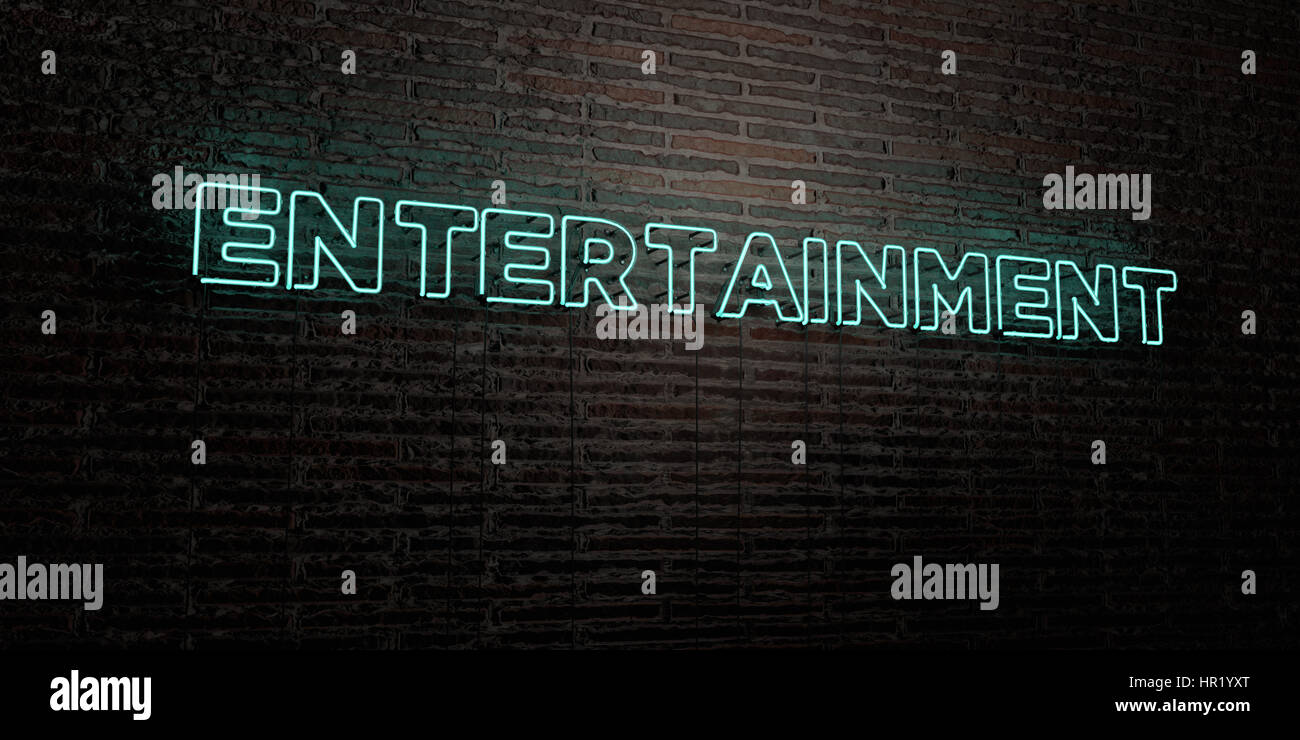 ENTERTAINMENT -Realistic Neon Sign on Brick Wall background - 3D ...