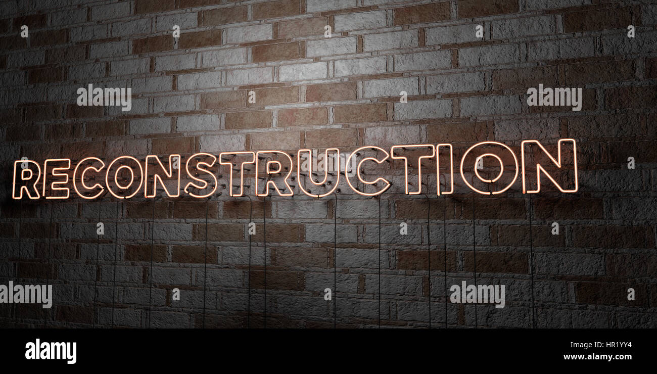 RECONSTRUCTION - Glowing Neon Sign on stonework wall - 3D rendered ...