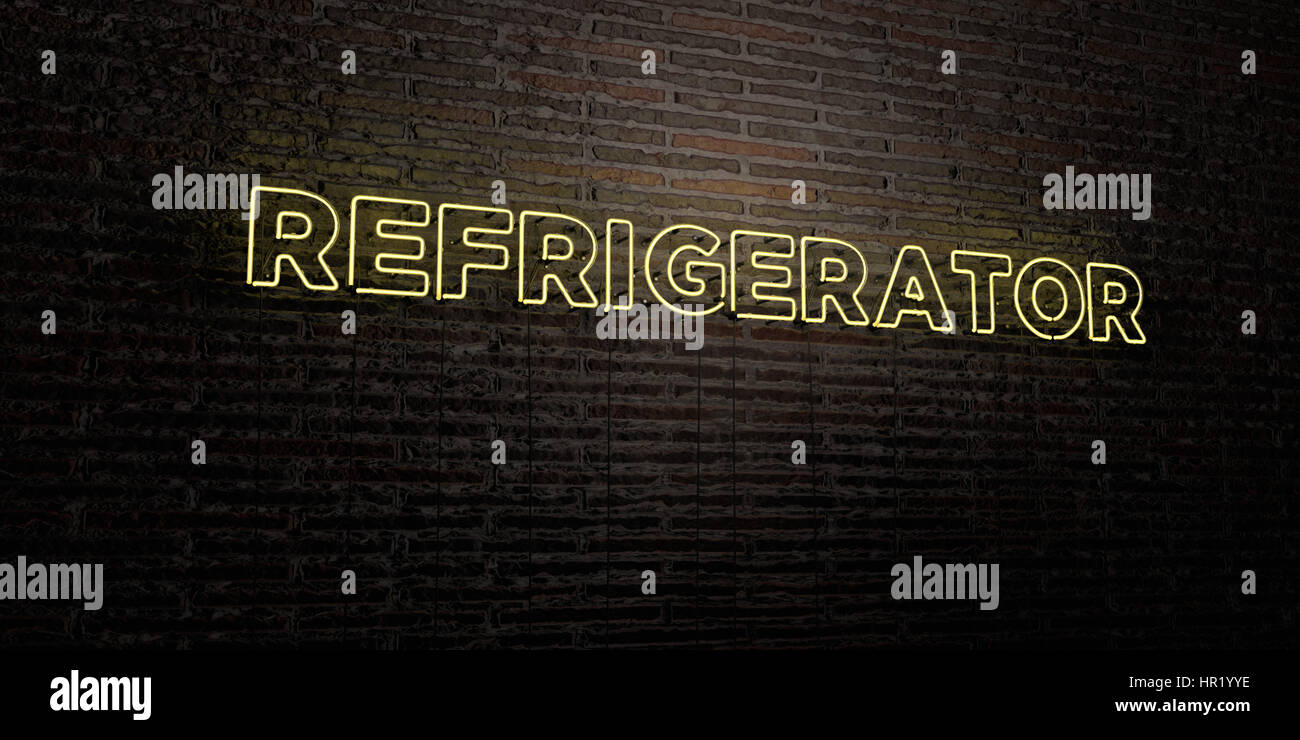 REFRIGERATOR -Realistic Neon Sign on Brick Wall background - 3D ...