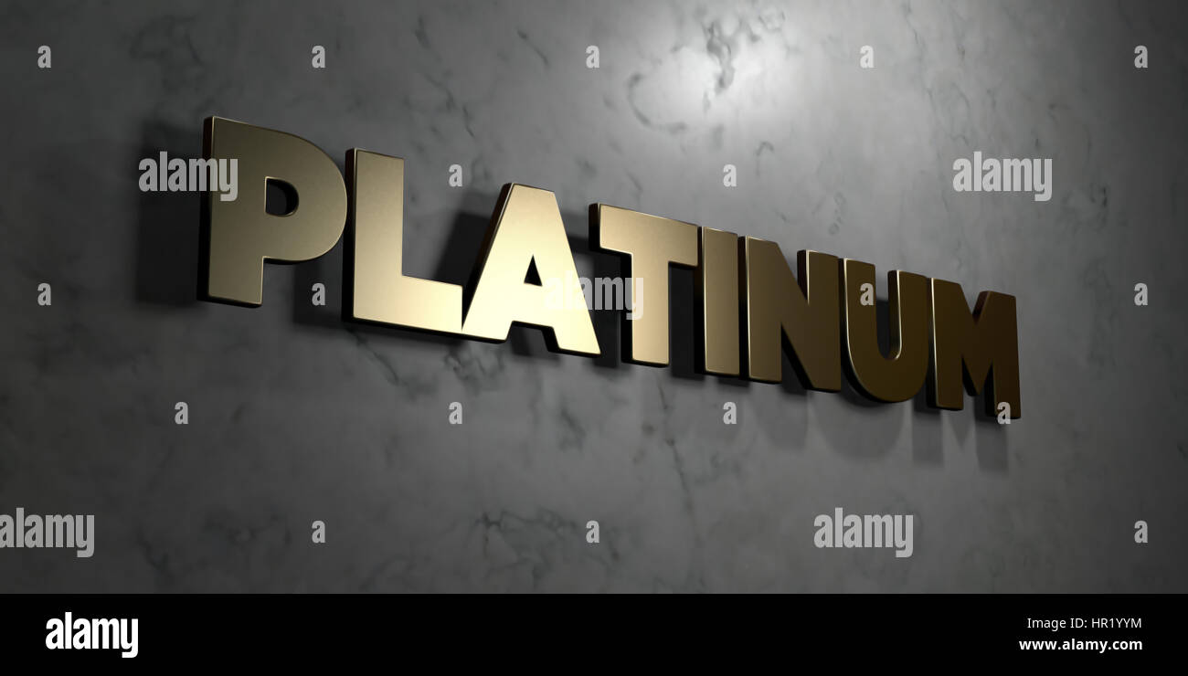 Platinum - Gold sign mounted on glossy marble wall - 3D rendered ...