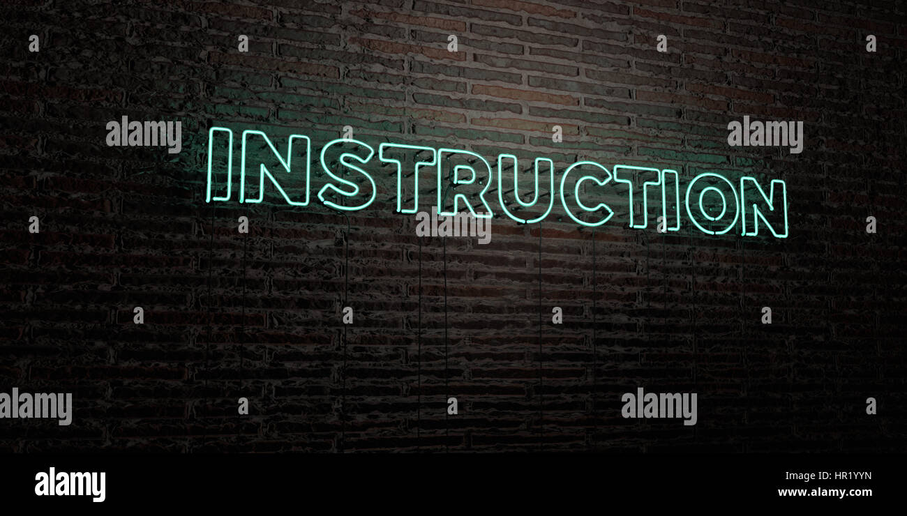 INSTRUCTION -Realistic Neon Sign on Brick Wall background - 3D rendered ...