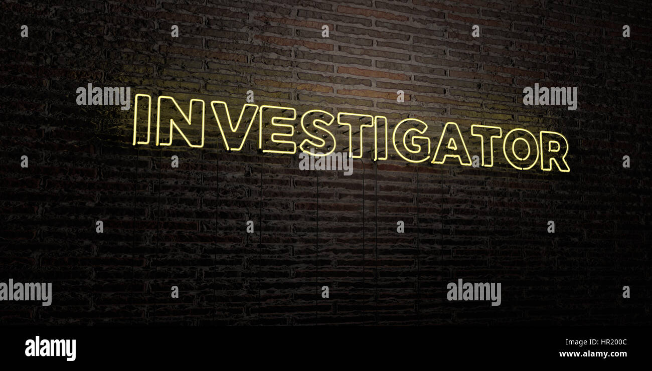 INVESTIGATOR -Realistic Neon Sign on Brick Wall background - 3D ...