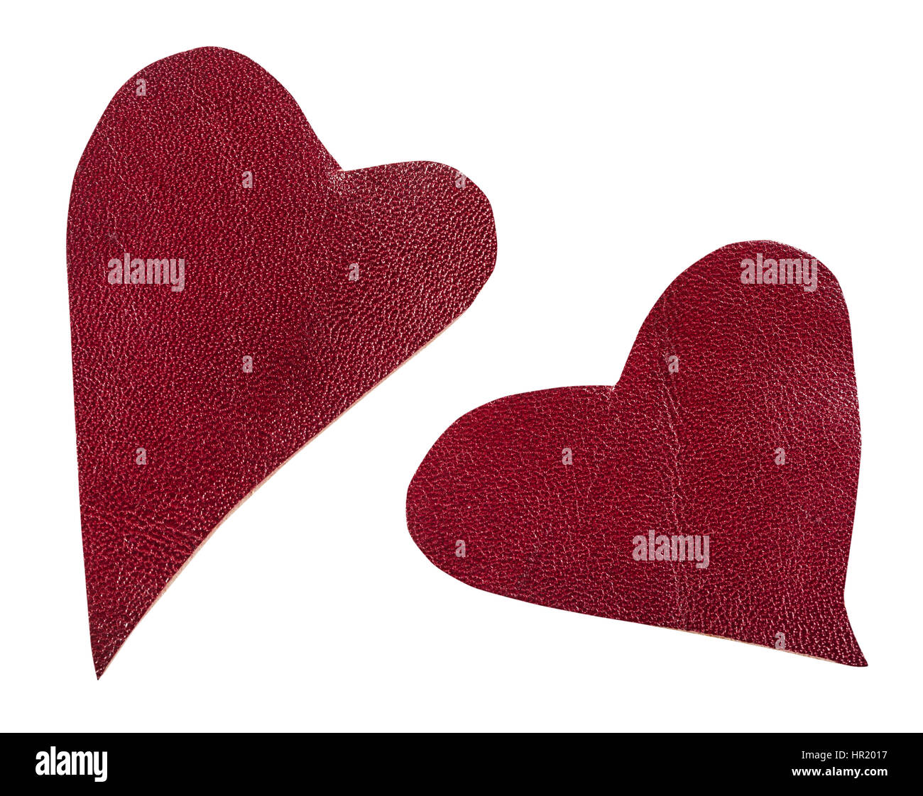 two cut out red leather hearts isolated on white background Stock Photo ...