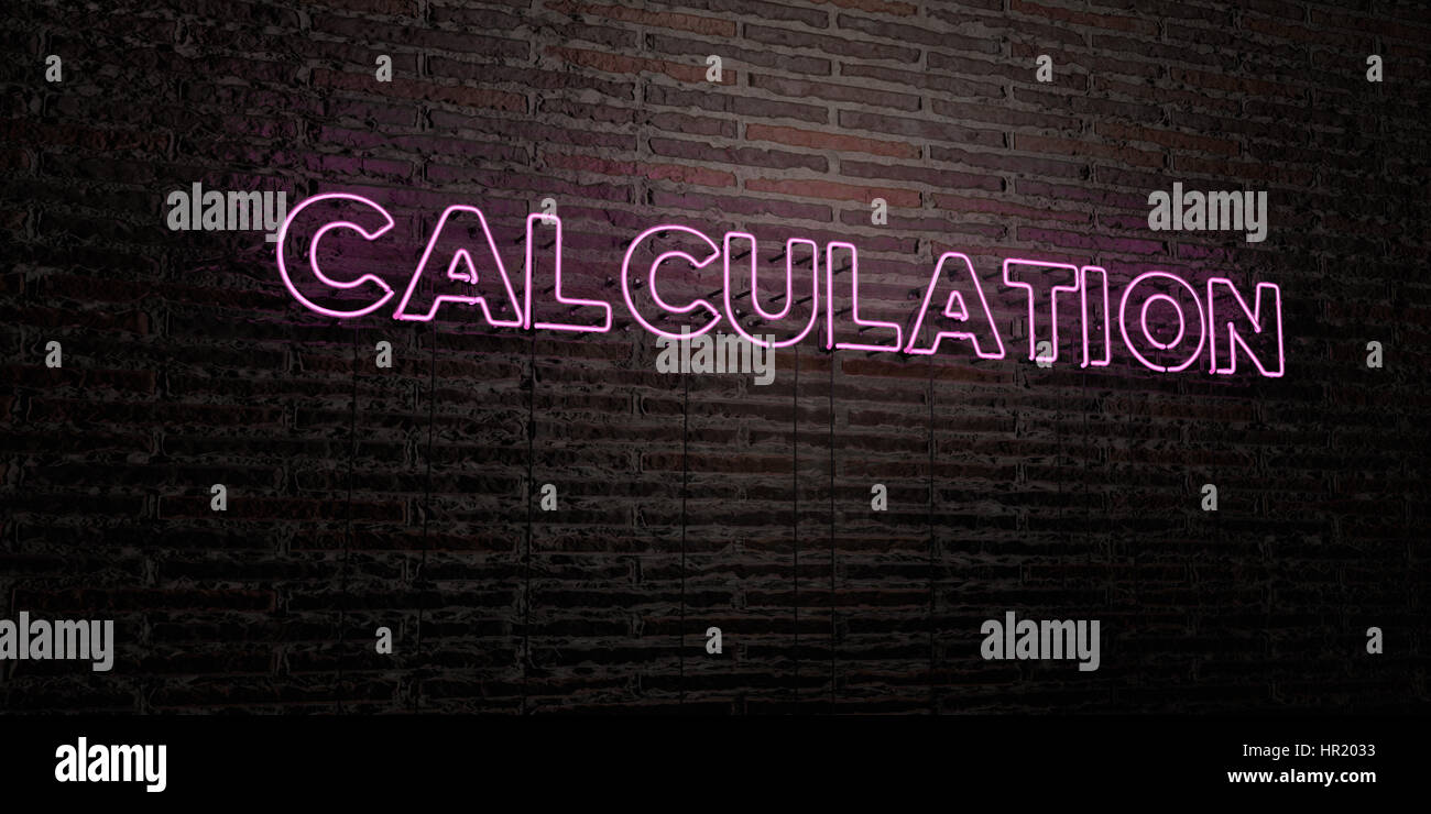 CALCULATION -Realistic Neon Sign on Brick Wall background - 3D rendered ...