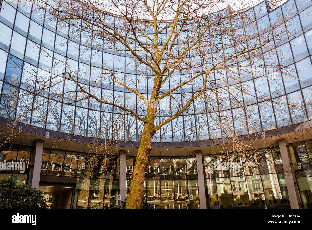 Commercial glass building on Staining Lane from the square of St Mary ...