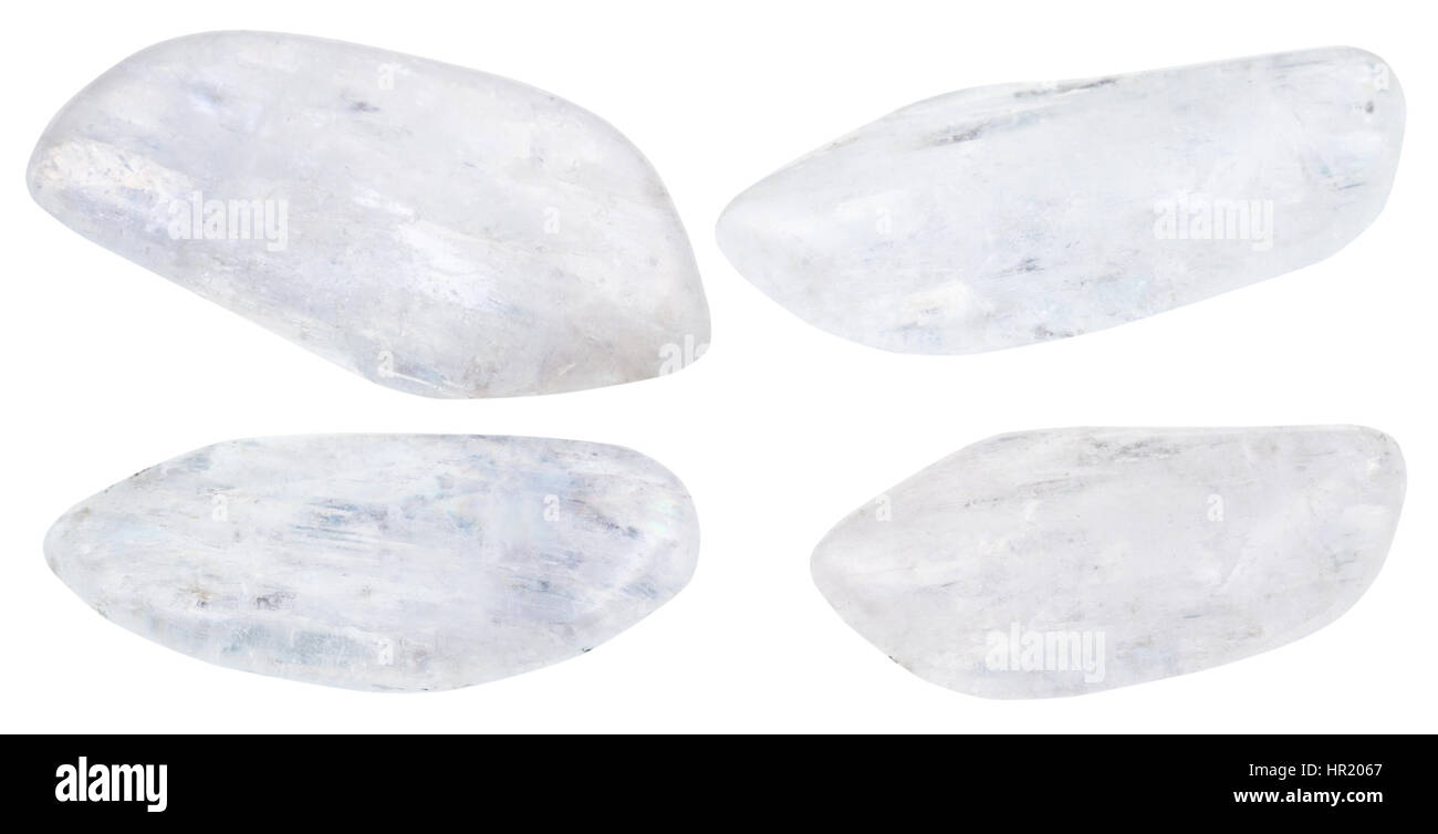 set of tumbled Natrolite gemstone isolated on white background Stock ...