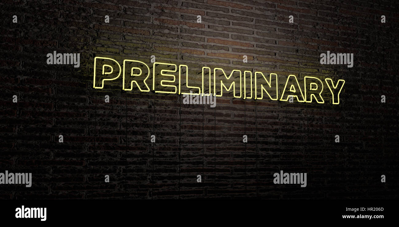 PRELIMINARY -Realistic Neon Sign on Brick Wall background - 3D rendered ...