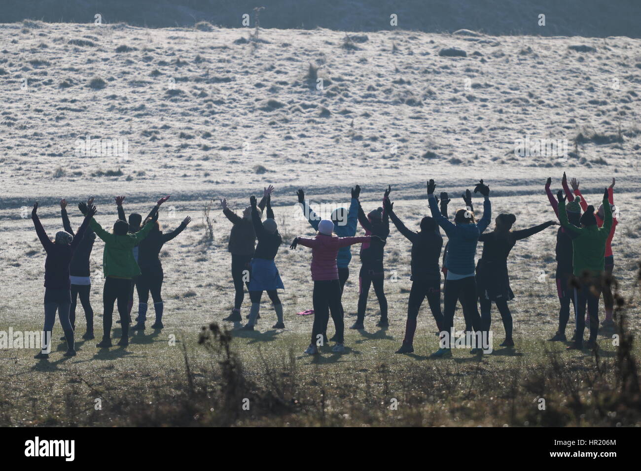 Women Excising up on Wittenham Clumps, UK Stock Photo - Alamy