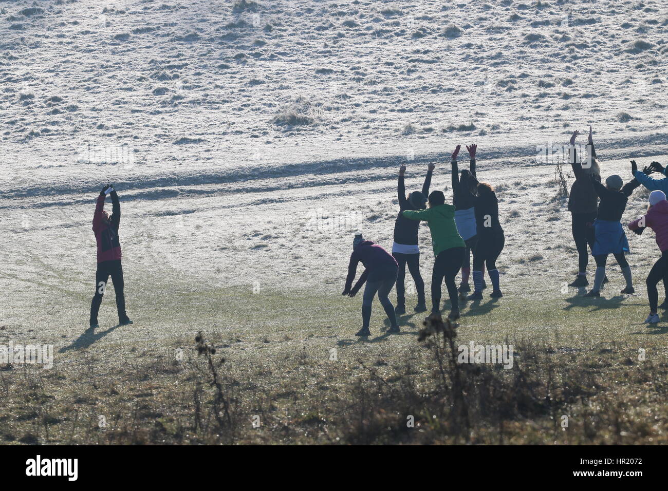 Women Excising up on Wittenham Clumps, UK Stock Photo - Alamy
