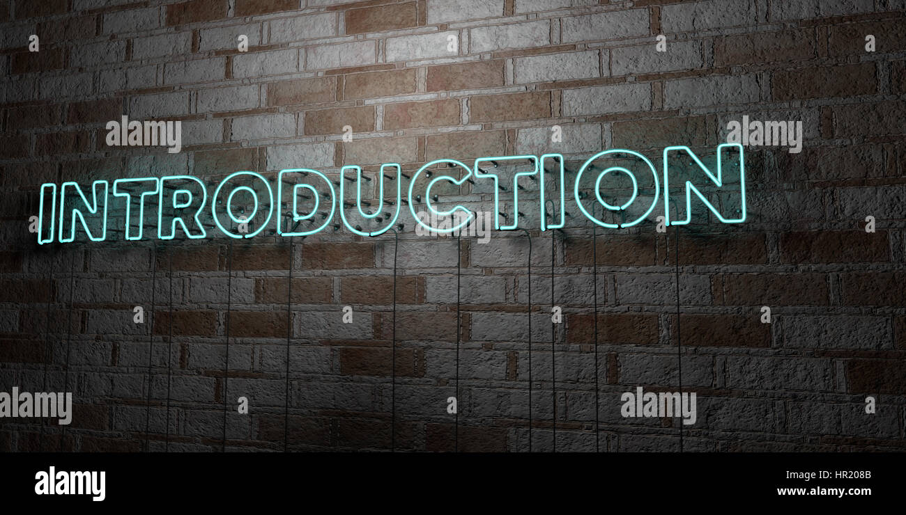 INTRODUCTION - Glowing Neon Sign on stonework wall - 3D rendered ...
