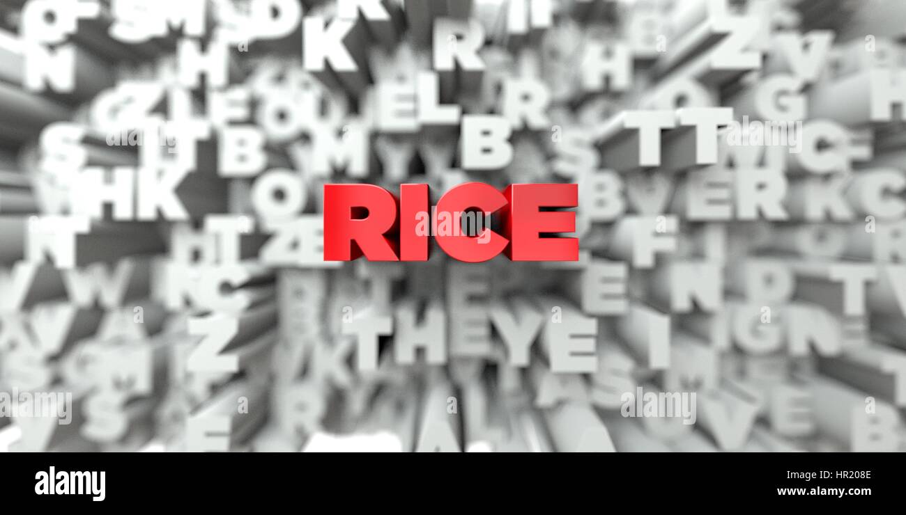 RICE - Red text on typography background - 3D rendered royalty free ...