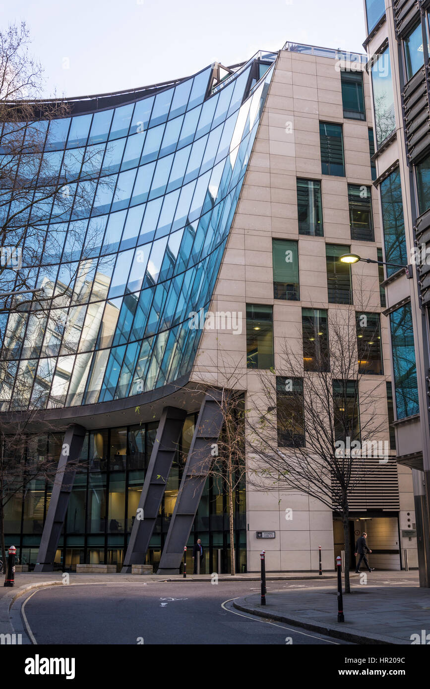 Commercial glass building on Staining Lane from the square of St Mary ...