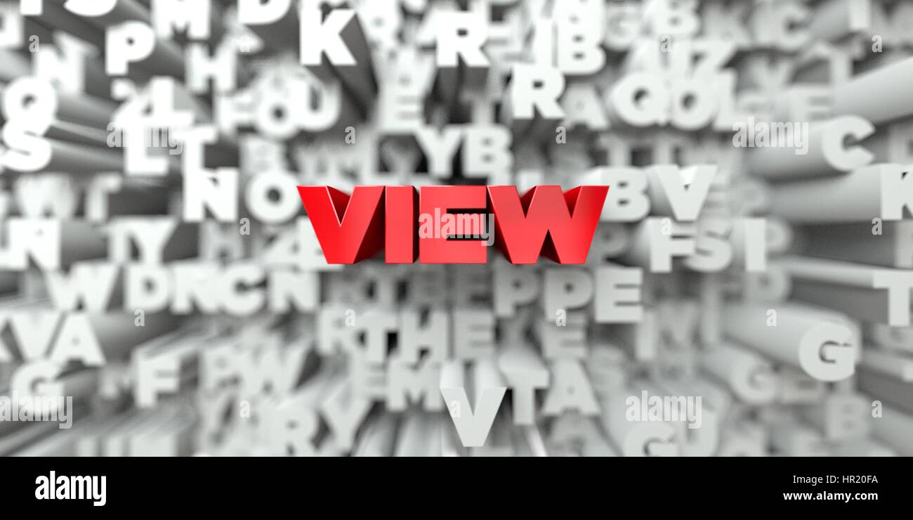 VIEW - Red text on typography background - 3D rendered royalty free ...