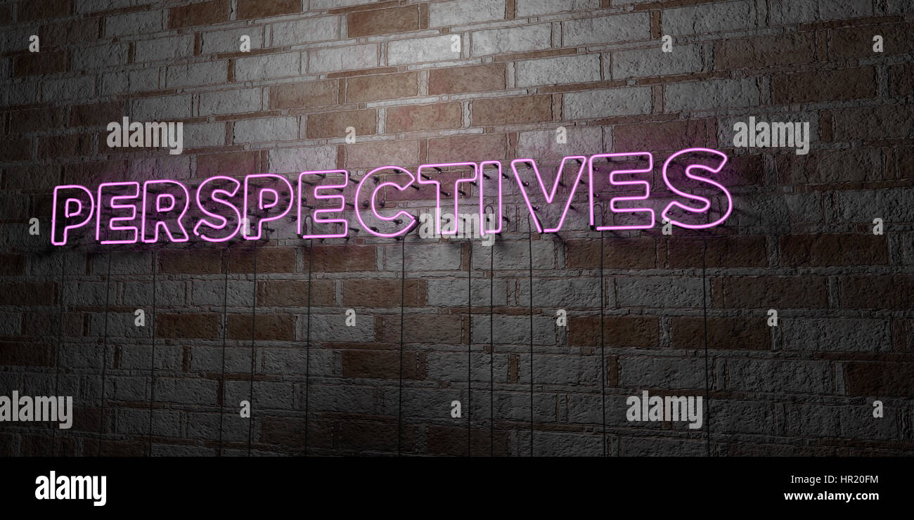 PERSPECTIVES - Glowing Neon Sign on stonework wall - 3D rendered ...