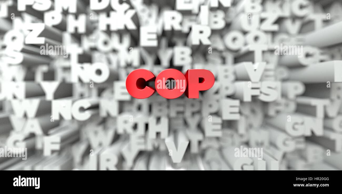 COP - Red text on typography background - 3D rendered royalty free stock image. This image can ...
