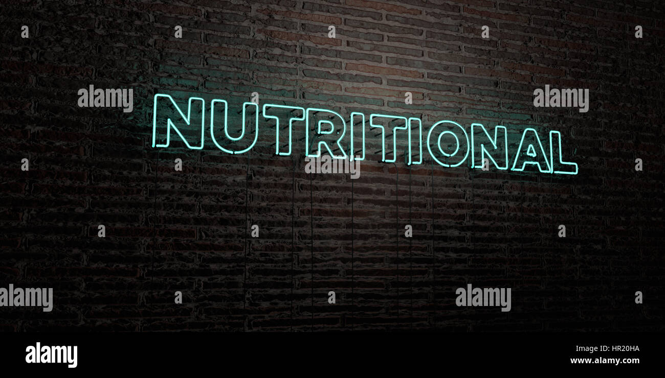 NUTRITIONAL -Realistic Neon Sign on Brick Wall background - 3D rendered ...