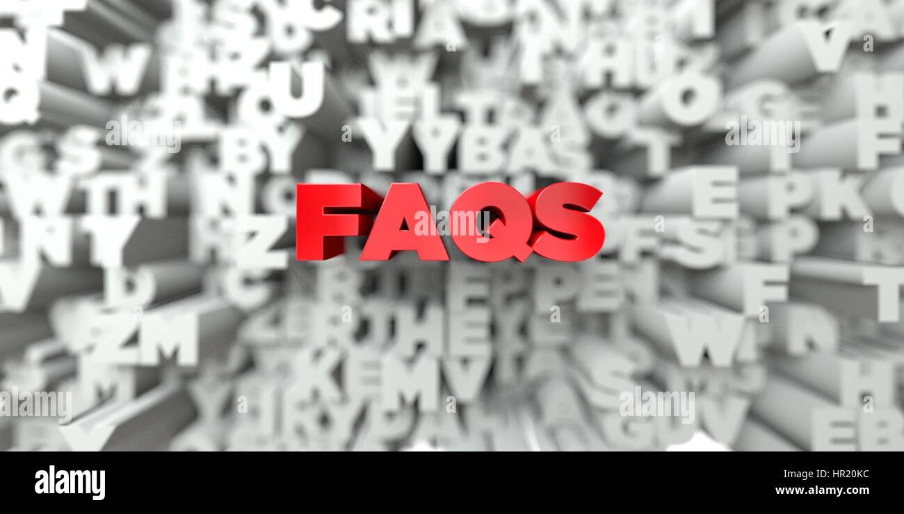 FAQS - Red text on typography background - 3D rendered royalty free ...