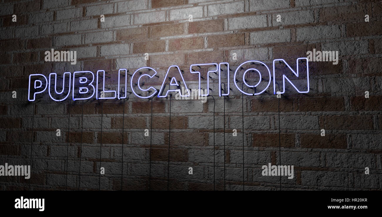 PUBLICATION - Glowing Neon Sign on stonework wall - 3D rendered royalty ...