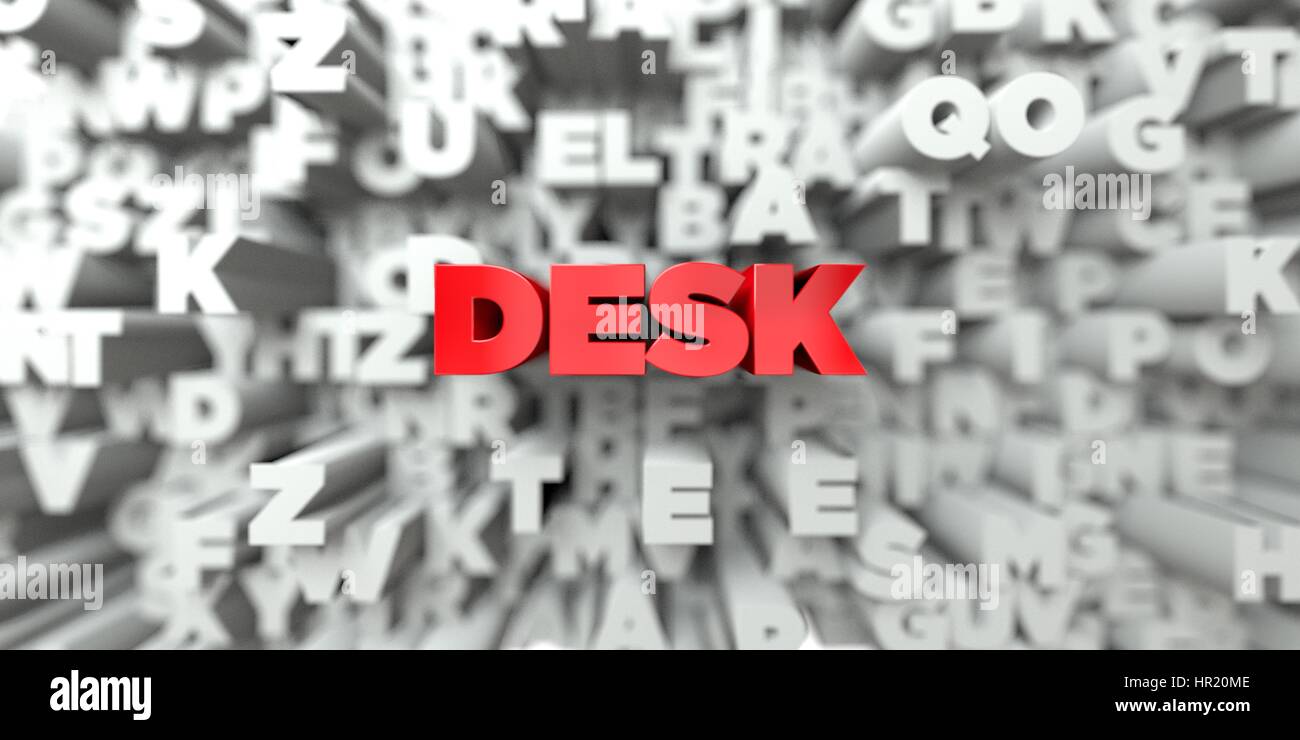 DESK - Red text on typography background - 3D rendered royalty free ...