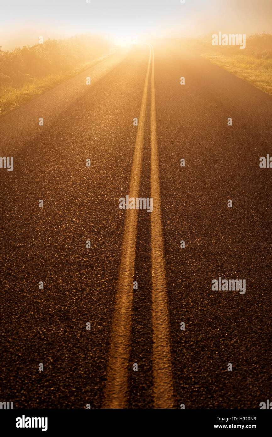 Backroad leading into bright light at sunrise Stock Photo - Alamy