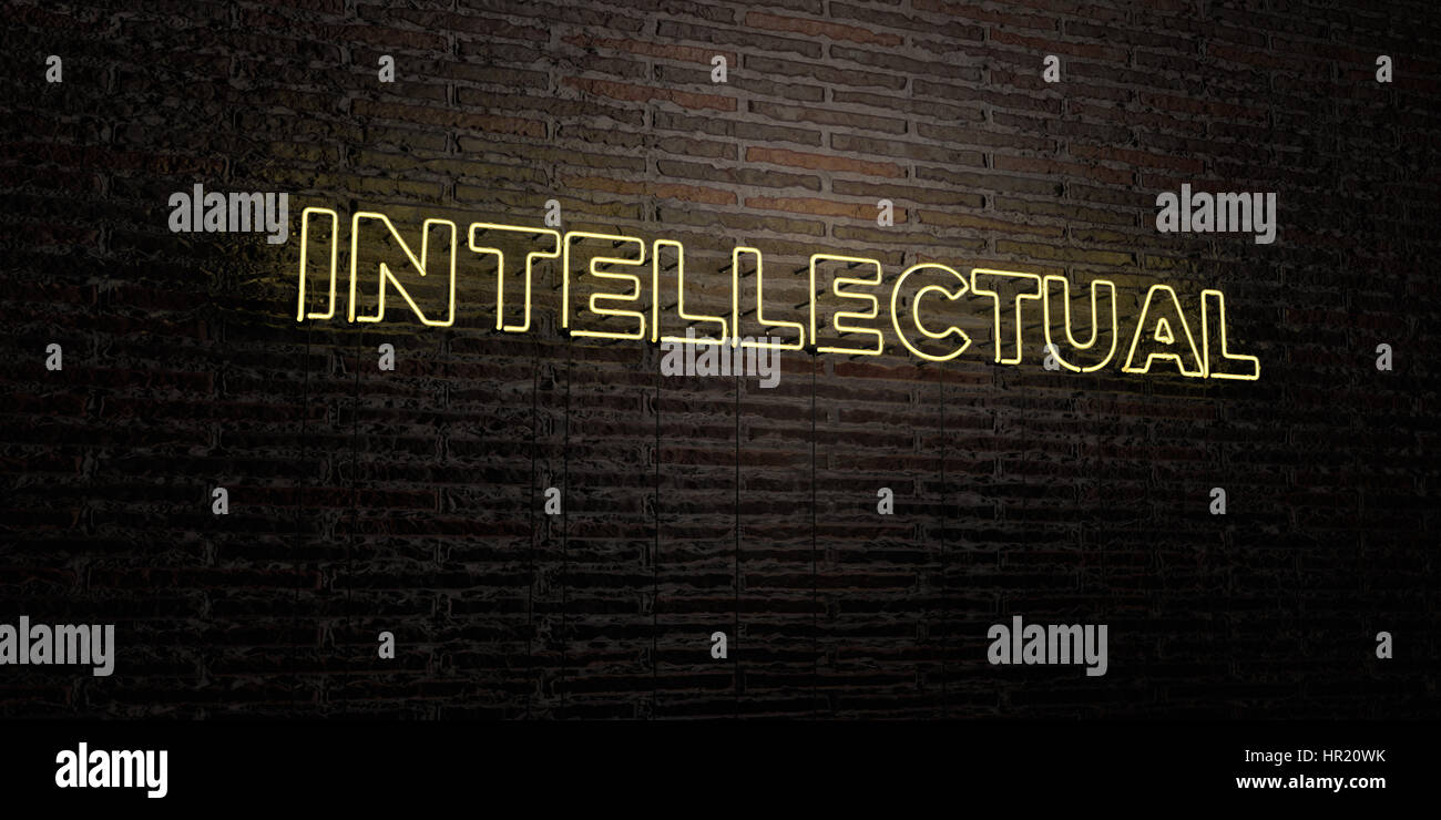 INTELLECTUAL -Realistic Neon Sign on Brick Wall background - 3D ...
