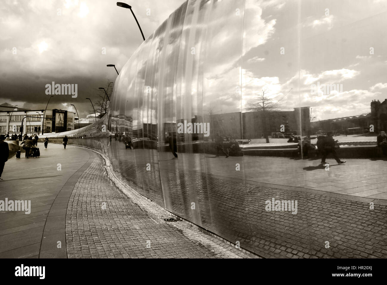 reflective metal mirror sculpture about 200 yeard in length water ...